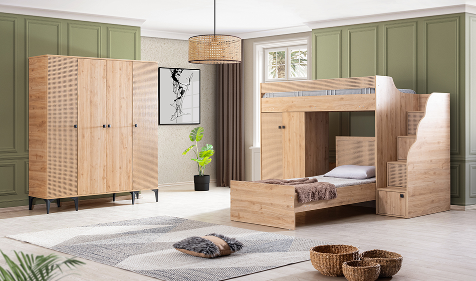 Rustik 3 kapaklı ranza takımı -inegol mobilya